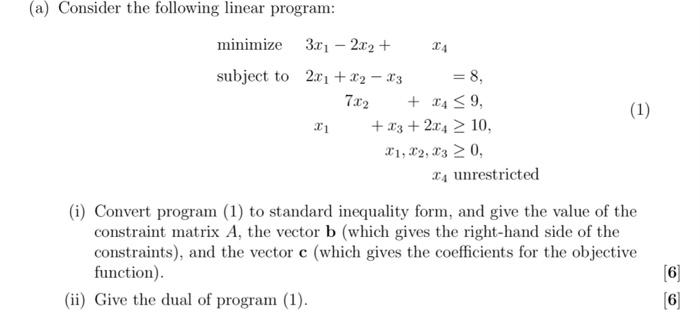 Solved (a) Consider the following linear program: minimize | Chegg.com