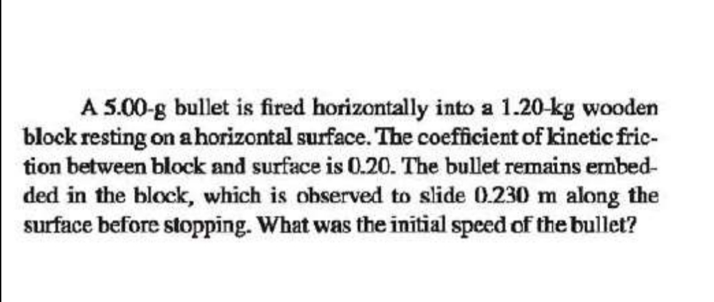 Solved A 5.00-g ﻿bullet is fired horizontally into a 1.20-kg | Chegg.com