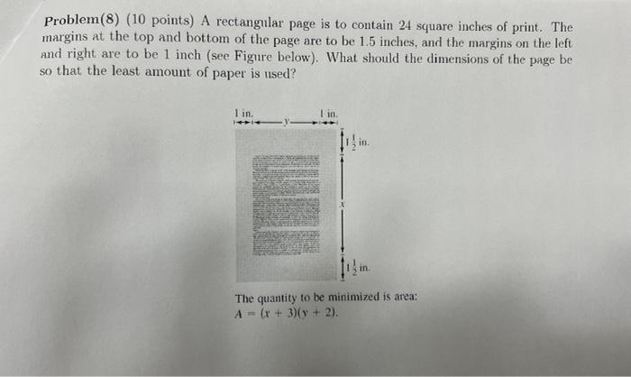 Solved Problem (8) (10 points) A rectangular page is to | Chegg.com
