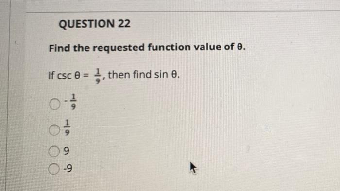 Solved QUESTION 22 Find the requested function value of e. | Chegg.com