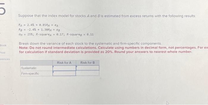 Solved Book Print erences Suppose that the index model for | Chegg.com