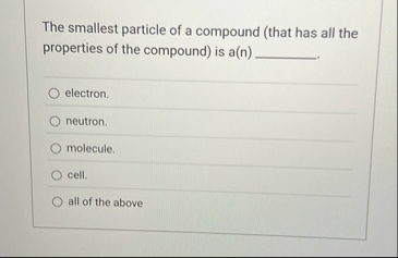 Solved The smallest particle of a compound (that has all the | Chegg.com