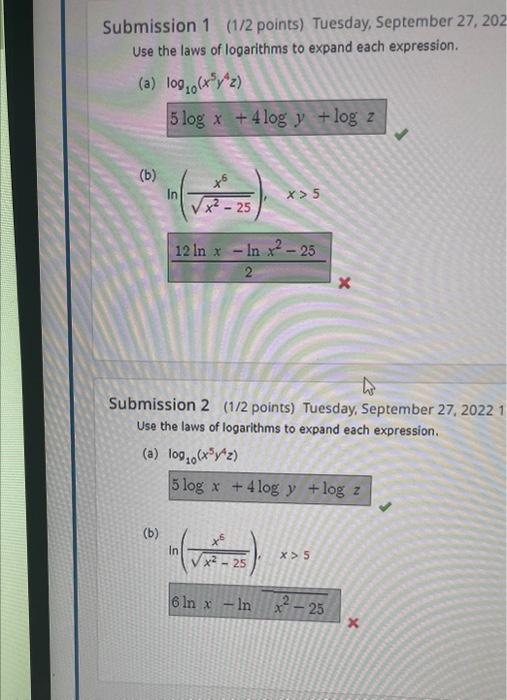 Solved expand using laws of logarithms: ln((x^6)/square root | Chegg.com