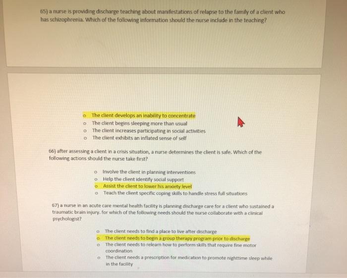 Solved 65) a nurse is providing discharge teaching about | Chegg.com