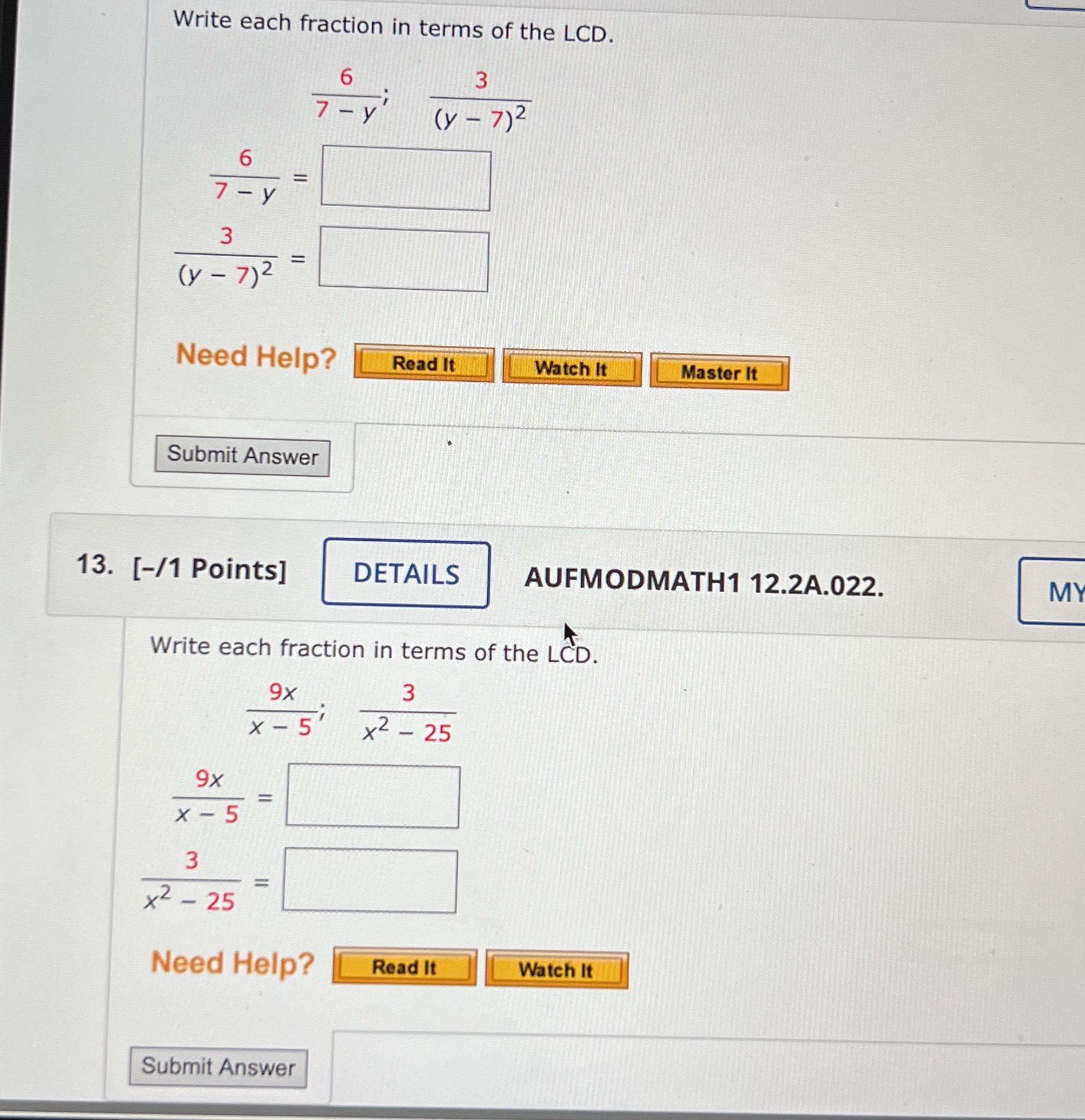 Solved I need help on these two pleaseeeWrite each fraction | Chegg.com