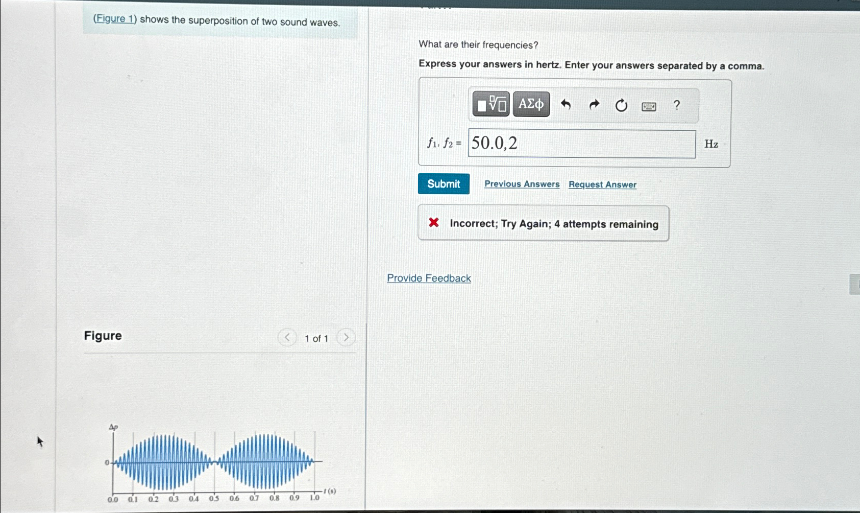 Solved (Figure 1) ﻿shows the superposition of two sound | Chegg.com