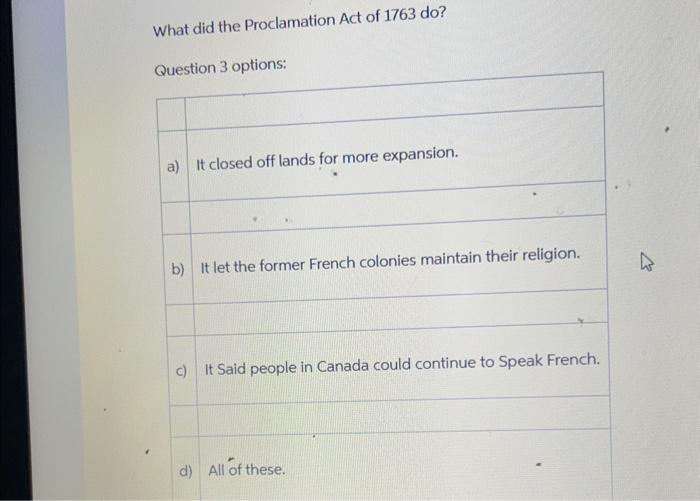 What did the Proclamation Act of 1763 do? | Chegg.com