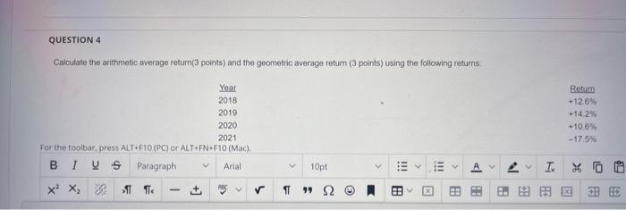 Solved Calculate the arithmetic average return(3 points) and | Chegg.com