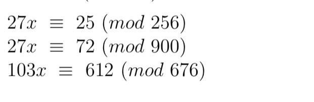 Solved 27x≡25(mod256)27x≡72(mod900)103x≡612(mod676) | Chegg.com