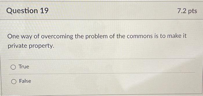 Solved One way of overcoming the problem of the commons is | Chegg.com