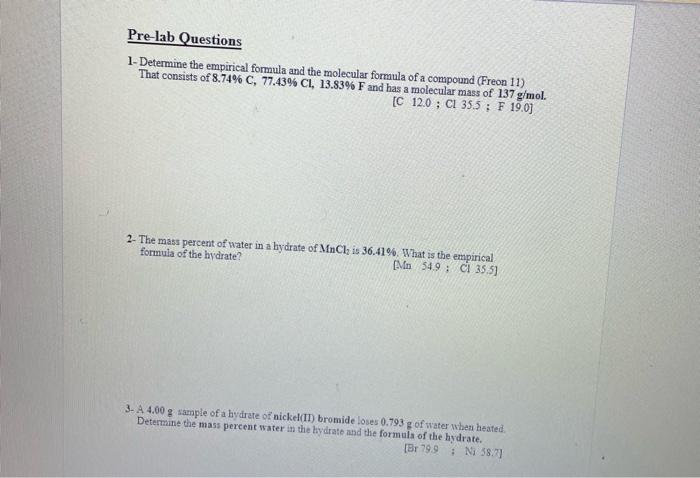 Solved 1- Determine the empirical formula and the molecular | Chegg.com