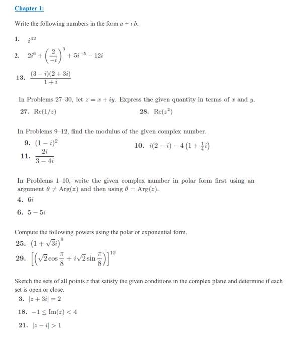 Solved Write the following numbers in the form a+ib. 1. i2 | Chegg.com