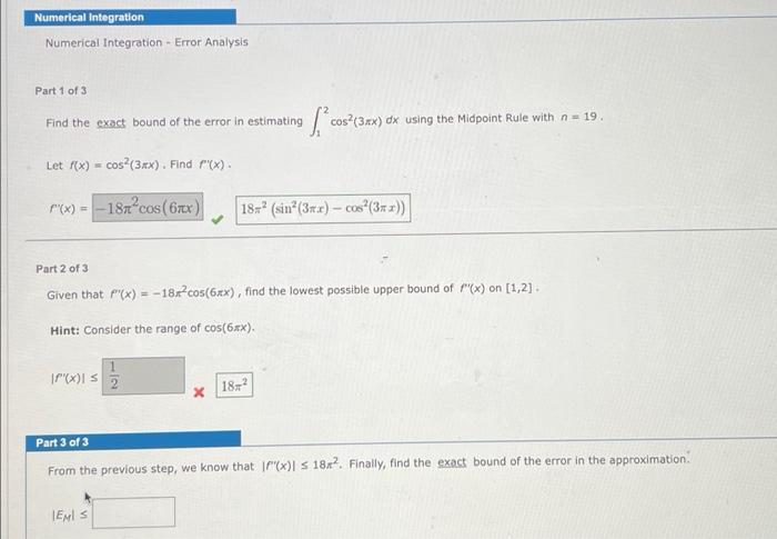 Solved Numerical Integration Numerical Integration - Error | Chegg.com