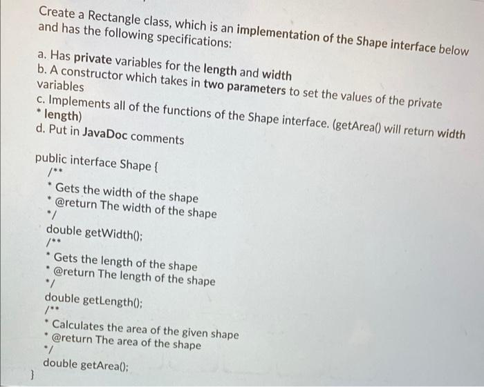 Solved Create a Rectangle class, which is an implementation | Chegg.com