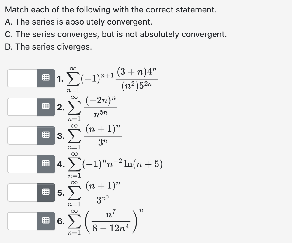 Solved Match each of the following with the correct | Chegg.com