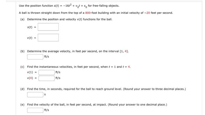 Solved Use the position function s(t) = -16t² + vot+s for | Chegg.com