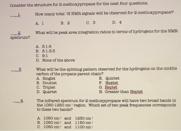 Solved Consider the structure for 2-methoxypropane for the | Chegg.com