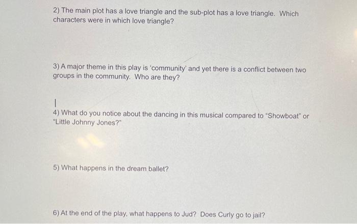 2) The main plot has a love triangle and the sub-plot | Chegg.com