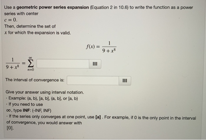 Solved Use a geometric power series expansion (Equation 2 in | Chegg.com
