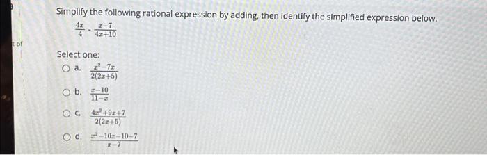 Solved Simplify the following rational expression by adding, | Chegg.com