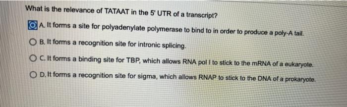 Solved What is the relevance of TATAAT in the 5' UTR of a | Chegg.com