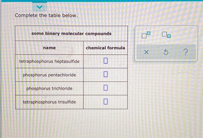 Solved Complete the table below. some binary molecular | Chegg.com