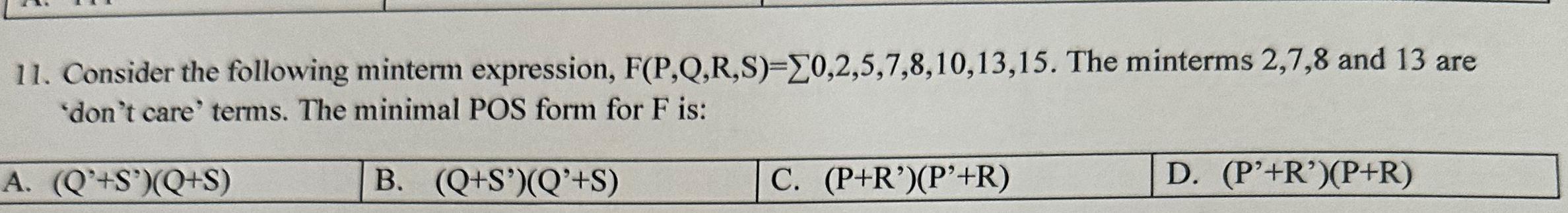 Solved Consider the following minterm expression, | Chegg.com