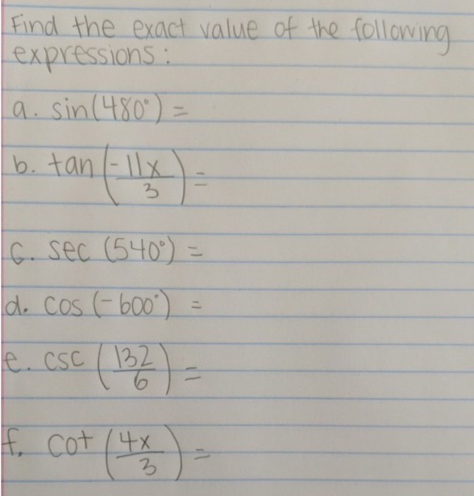 Solved Find the exact value of the following expressions : | Chegg.com