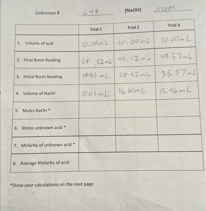 Solved *Show your calculations on the next pageShow your | Chegg.com
