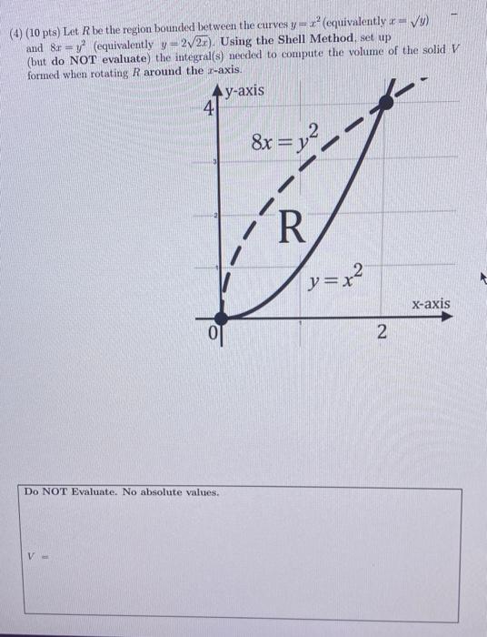 Solved (4) (10pts) Let R be the region bounded between the | Chegg.com