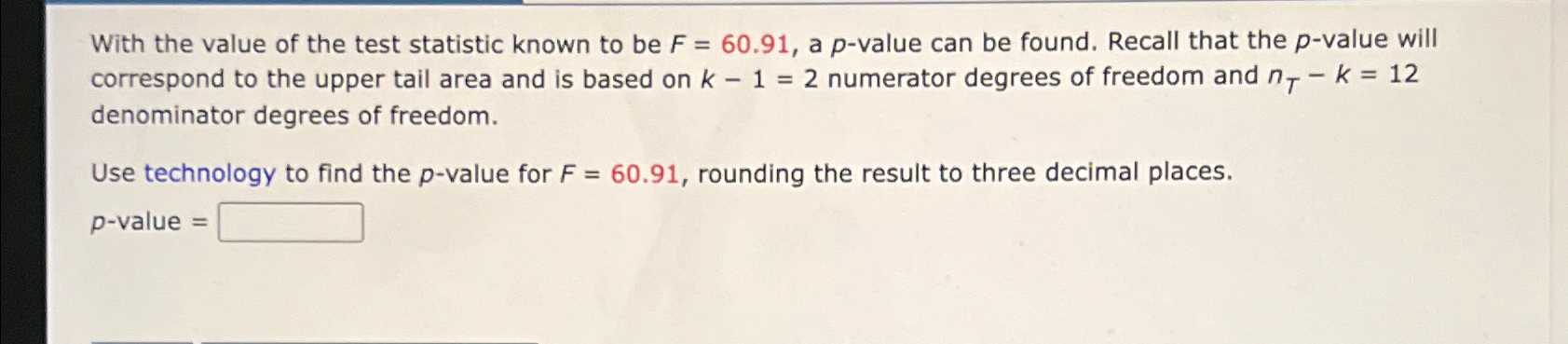 Solved With The Value Of The Test Statistic Known To Be