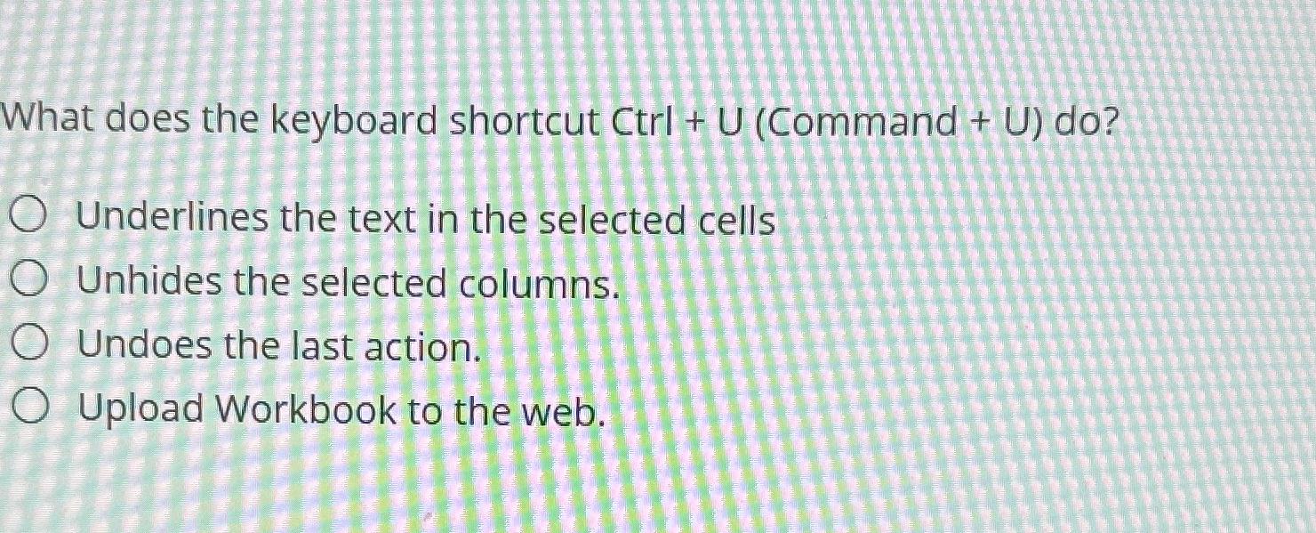 Solved What does the keyboard shortcut Ctrl Command +U | Chegg.com