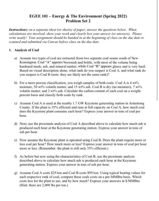 Solved EGEE 101 - Energy & The Environment (Spring 2022) | Chegg.com