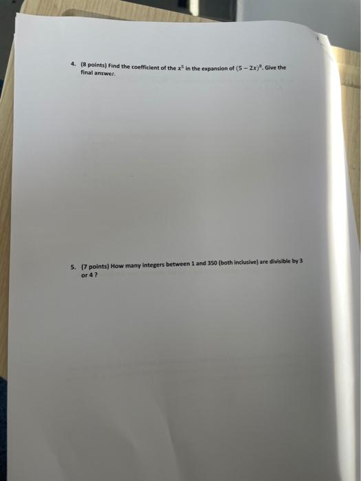 Solved 4. (8 points) Find the coefficient of the x5 In the | Chegg.com