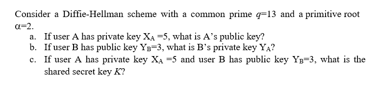 Solved Consider a Diffie-Hellman scheme with a common prime | Chegg.com