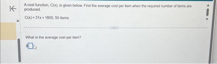 Solved A cost function, C(x), is given below. Find the | Chegg.com