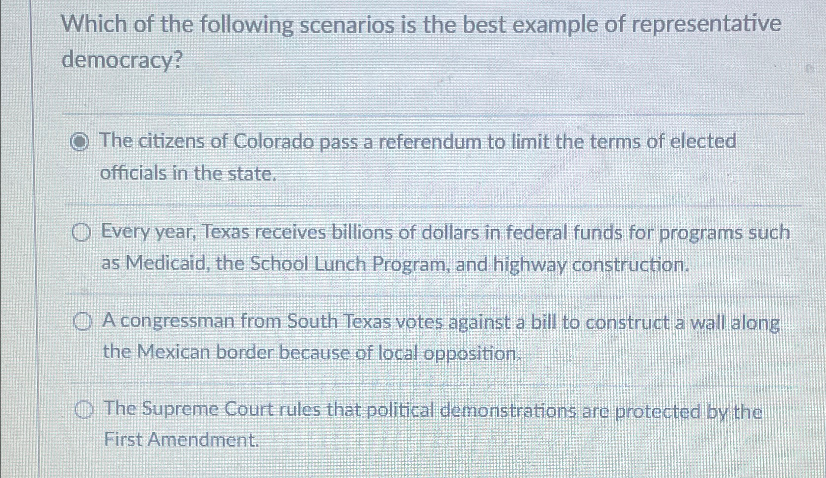 Solved Which of the following scenarios is the best example | Chegg.com