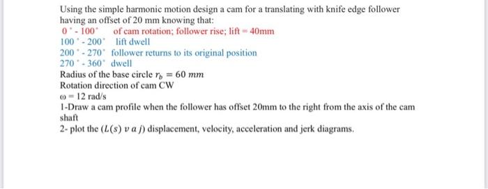 Using the simple harmonic motion design a cam for a | Chegg.com