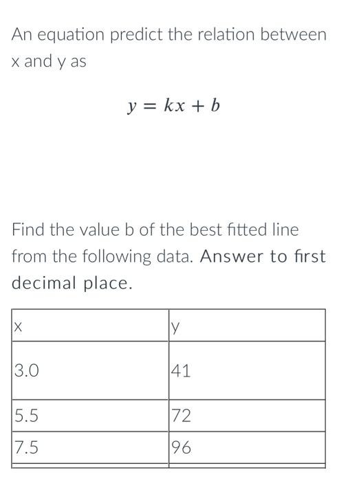 Solved An equation predict the relation between x and y as y | Chegg.com