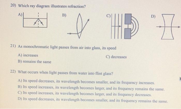 Solved 20) Which ray diagram illustrates refraction? B) C) | Chegg.com Solved 20) Which ray diagram illustrates refraction? B) C) | Chegg.com