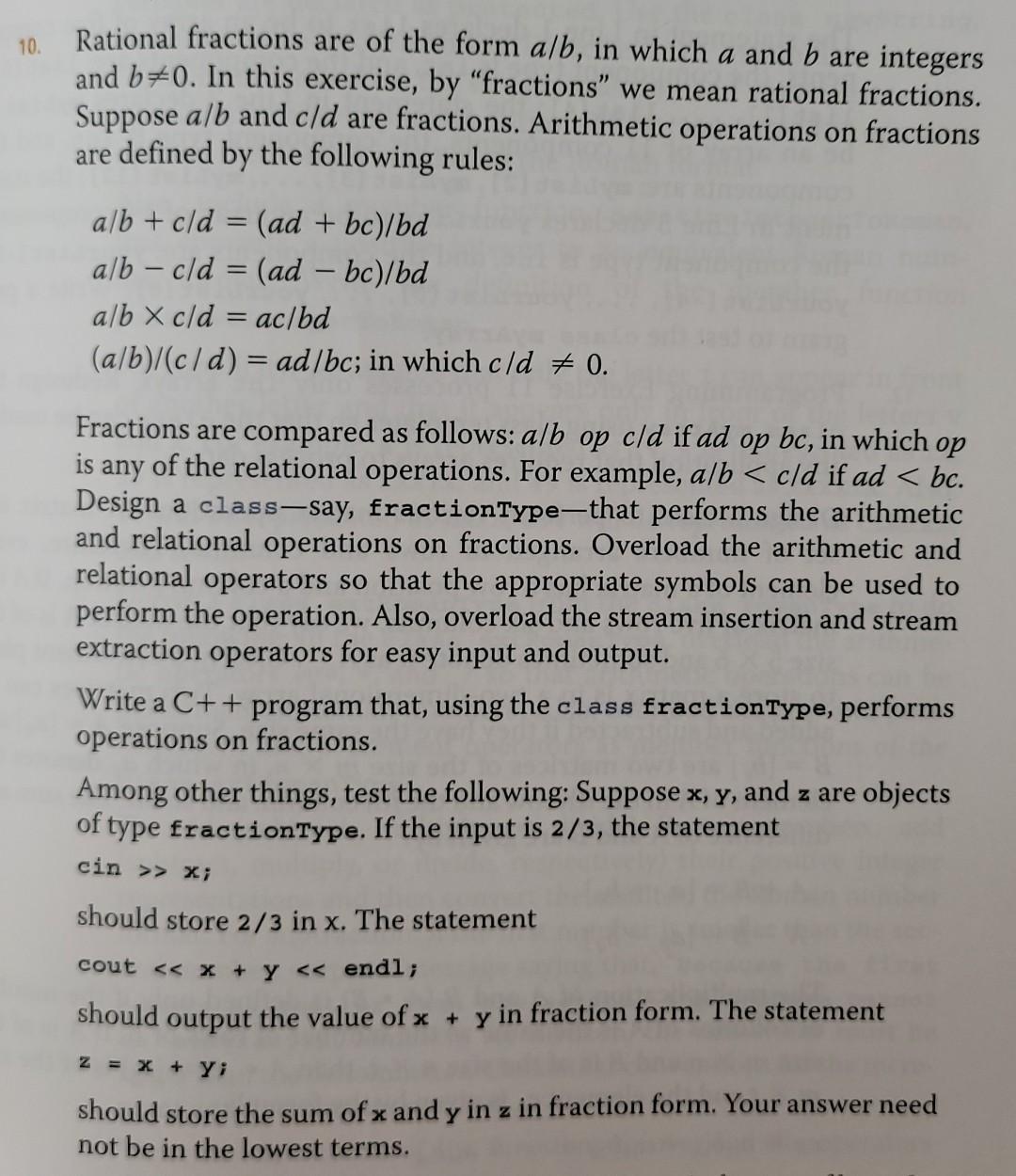 Solved 10. a Rational fractions are of the form alb, in | Chegg.com