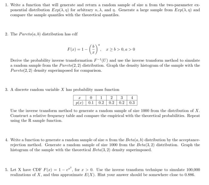 Solved 1. Write a function that will generate and return a | Chegg.com