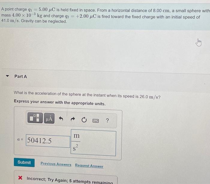 Solved A point charge q1=5.00μC is held fixed in space. From | Chegg.com