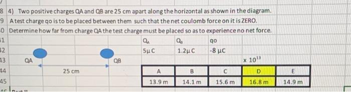 Solved 4) Two positive charges QA and QB are 25 cm apart | Chegg.com