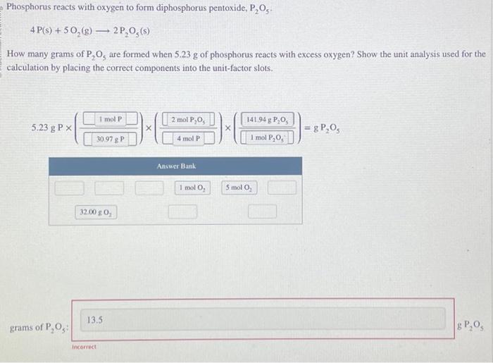Solved Phosphorus reacts with oxygen to form diphosphorus | Chegg.com