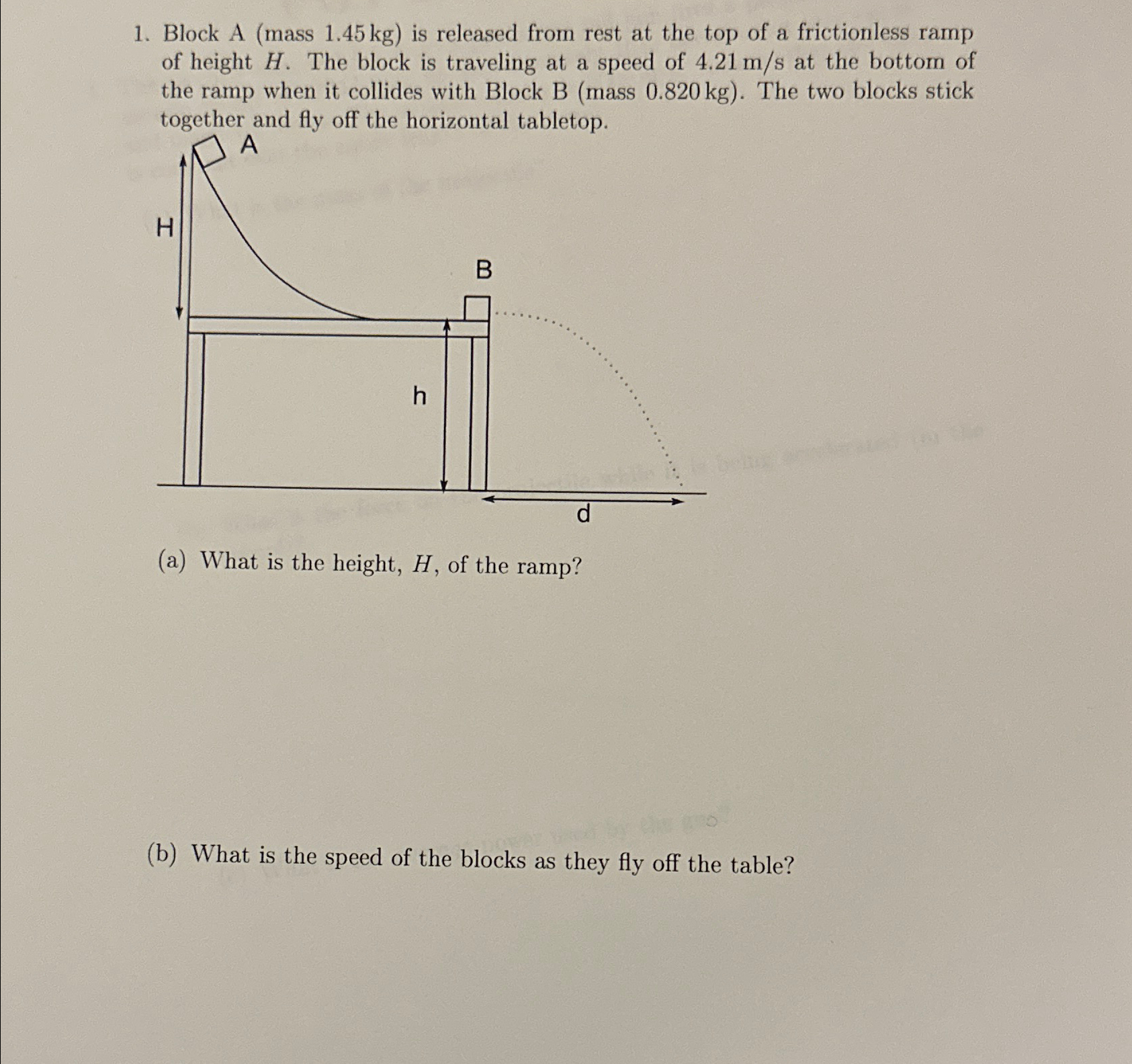 Block A (mass 1.45kg ) ﻿is released from rest at the | Chegg.com