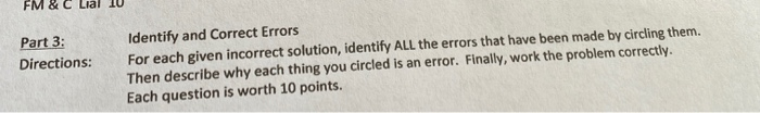Solved Part 3: Directions: Identify and Correct Errors For | Chegg.com