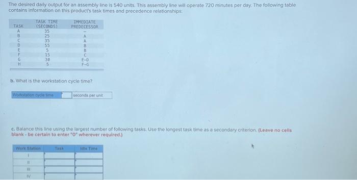 Solved The desired daily output for an assembly line is 540 | Chegg.com