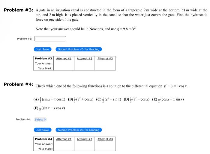 Solved roblem \#3: A gate in an irrigation canal is | Chegg.com