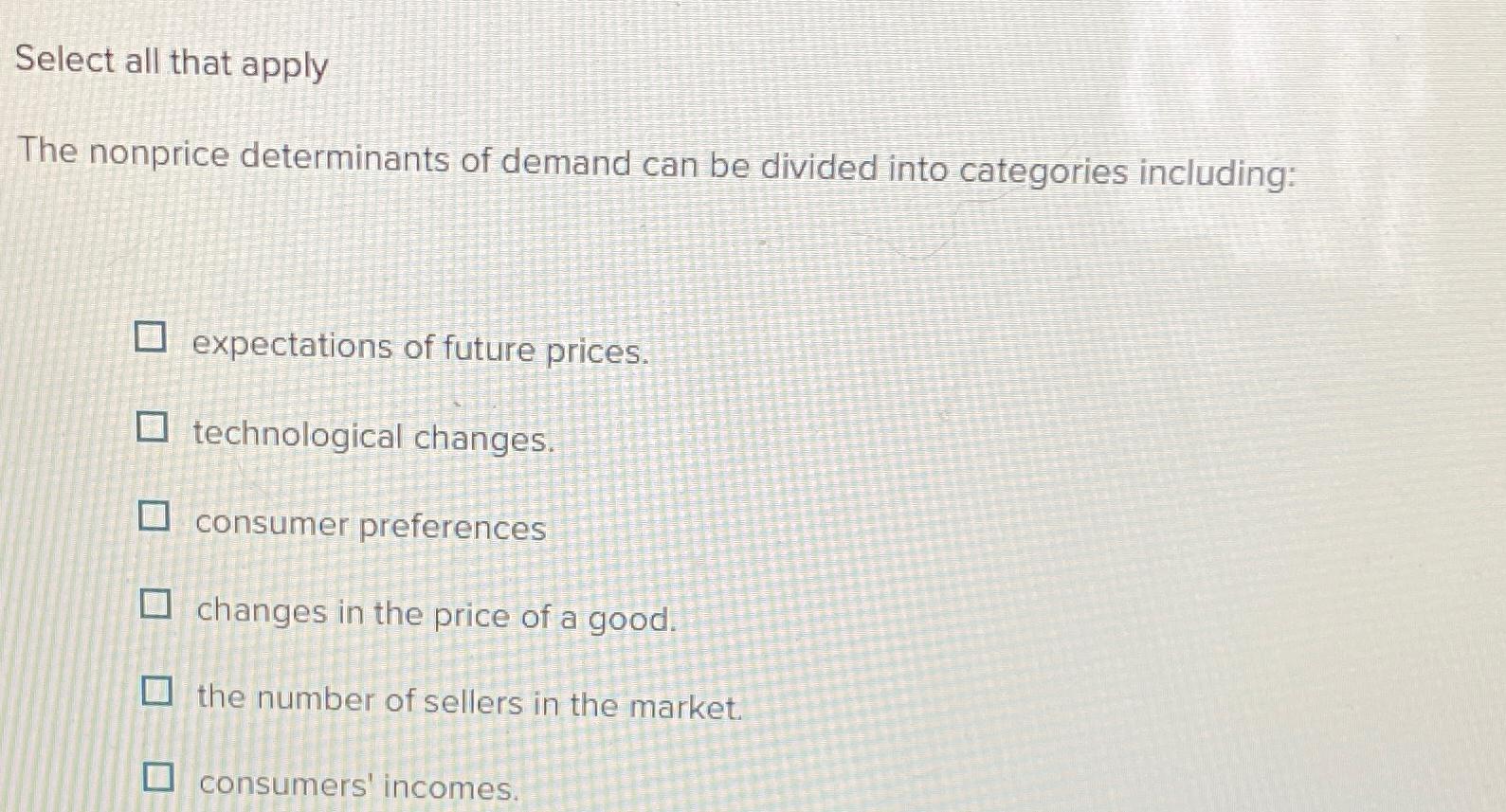 Solved Select all that applyThe nonprice determinants of | Chegg.com